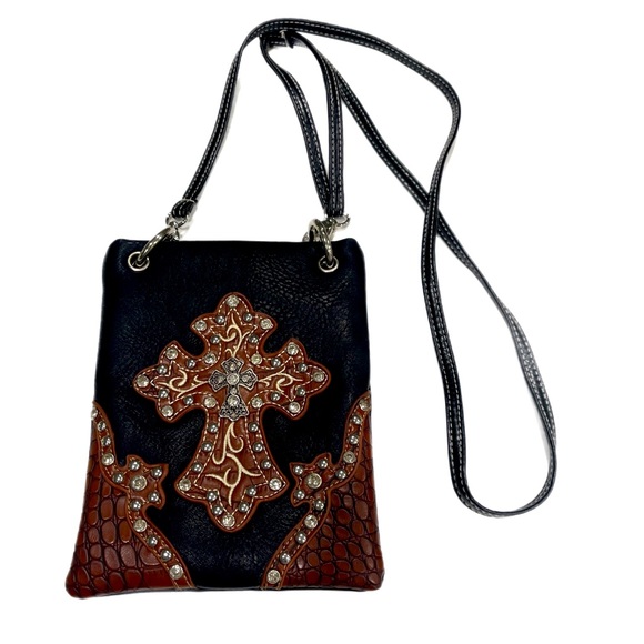 unbranded | Bags | Western Cross Leather And Rhinestone Crossbody Purse ...